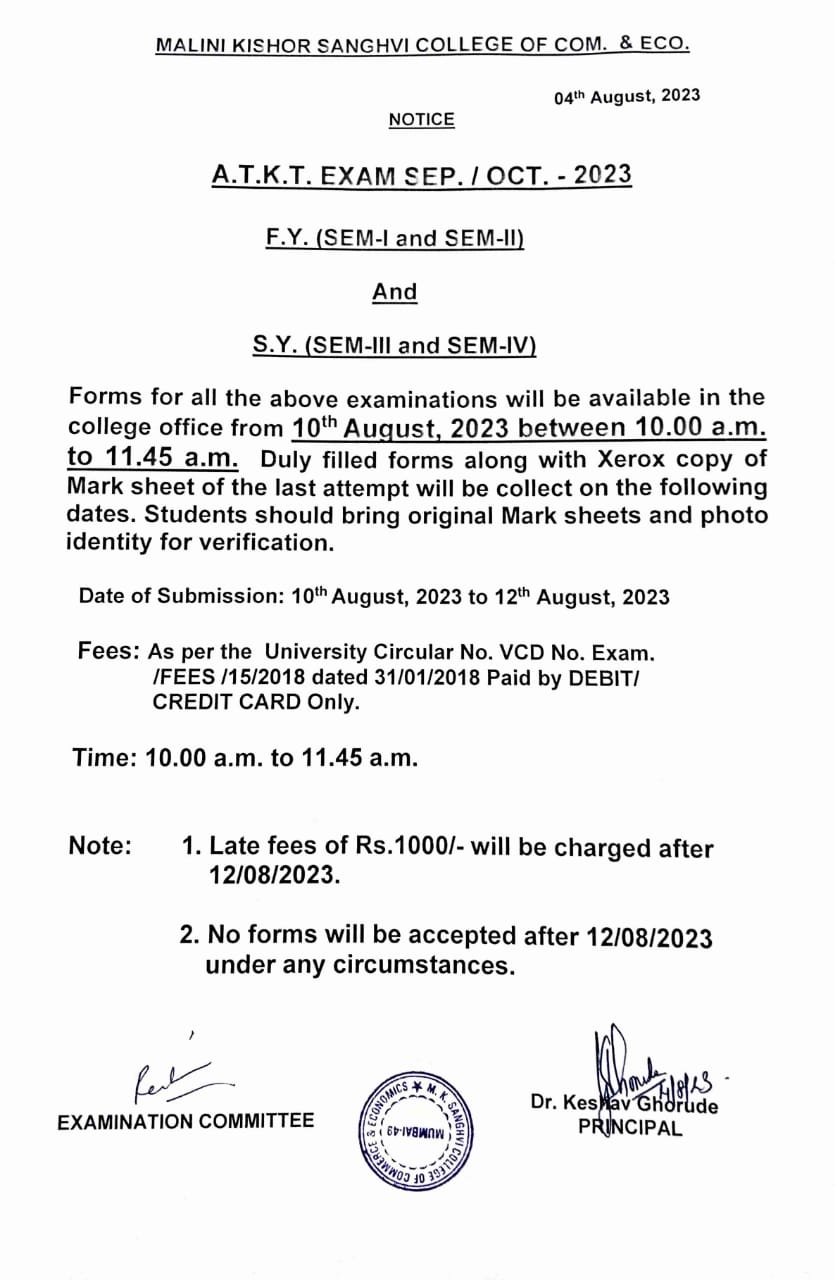 A.T.K.T. EXAM SEP-OCT-2023 F.Y.(SEM-I & SEM-II) AND S.Y. (SEM-III & SEM ...